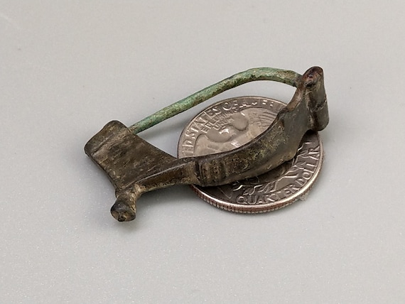 Original Medium Roman Bronze Bow Fibula - Gem
