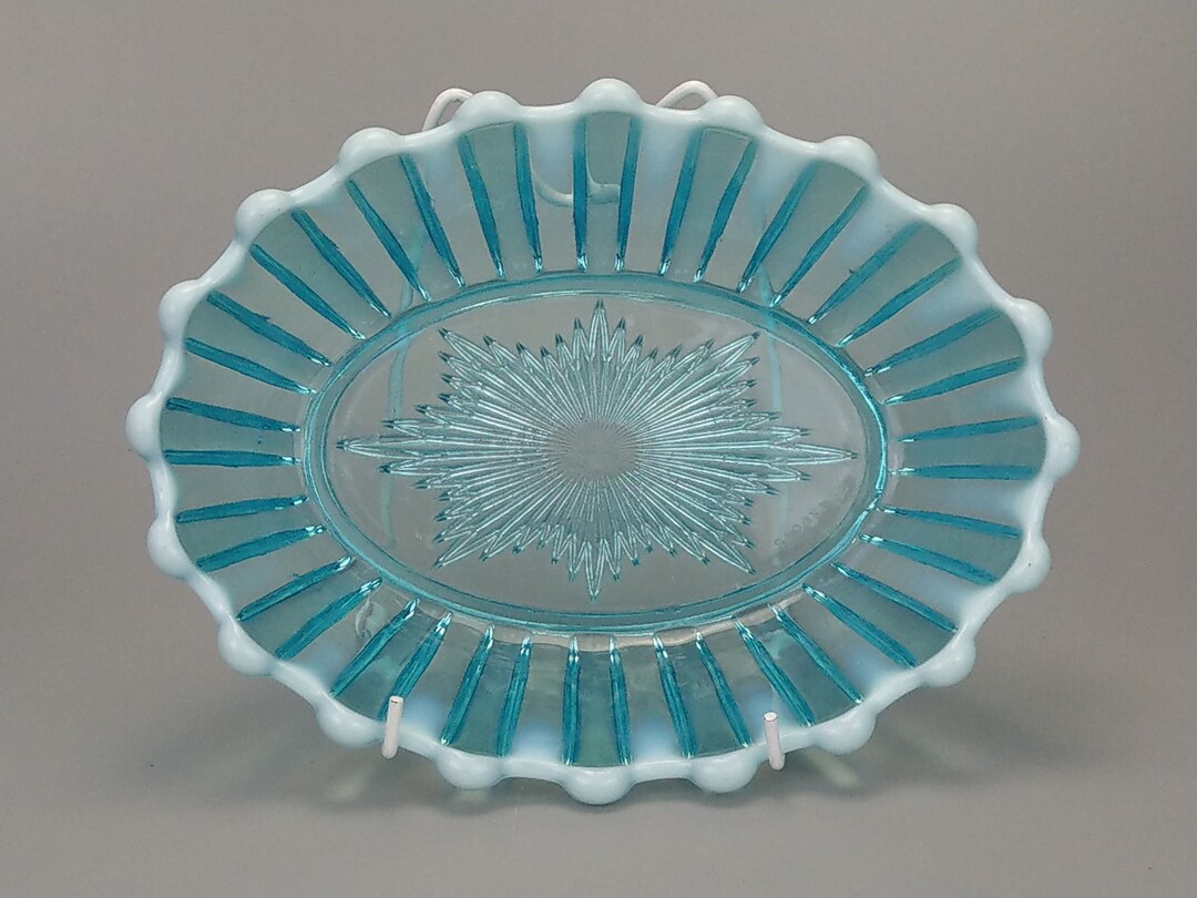 Blue Pearline Glass Oval Dish Davidson Glass - Etsy