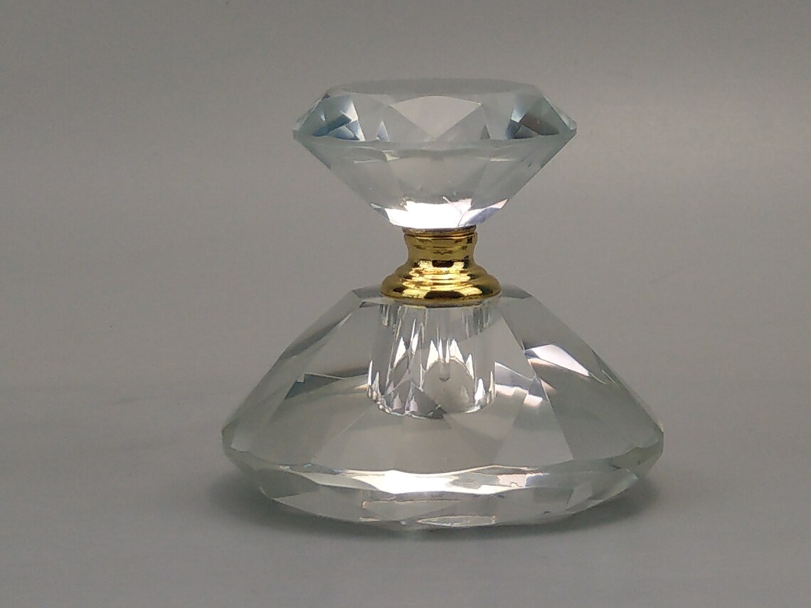 Diamond Shaped Clear Facet Cut Crystal Glass Perfume Bottle Art Glass ...