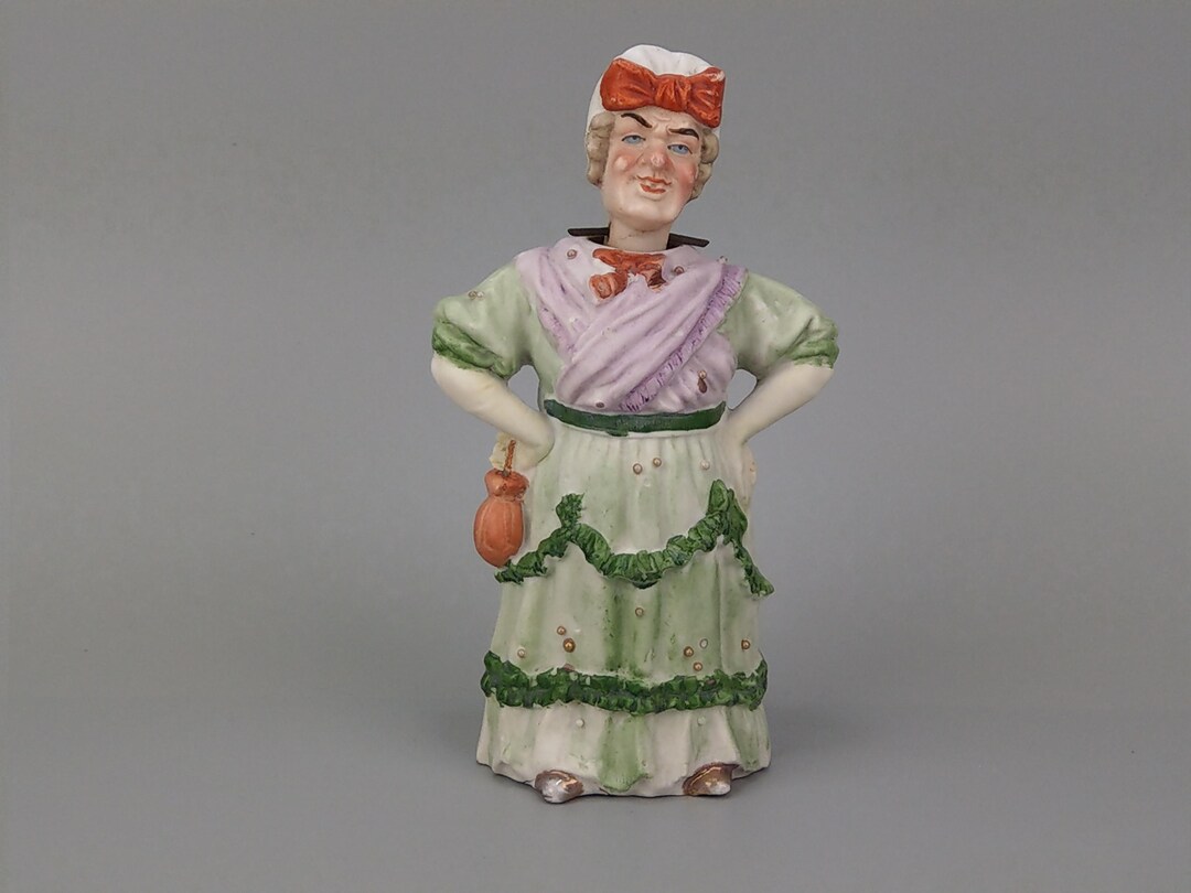 Antique Nodder Figurine, Grumpy Lady in Green Bisque Porcelain - Etsy