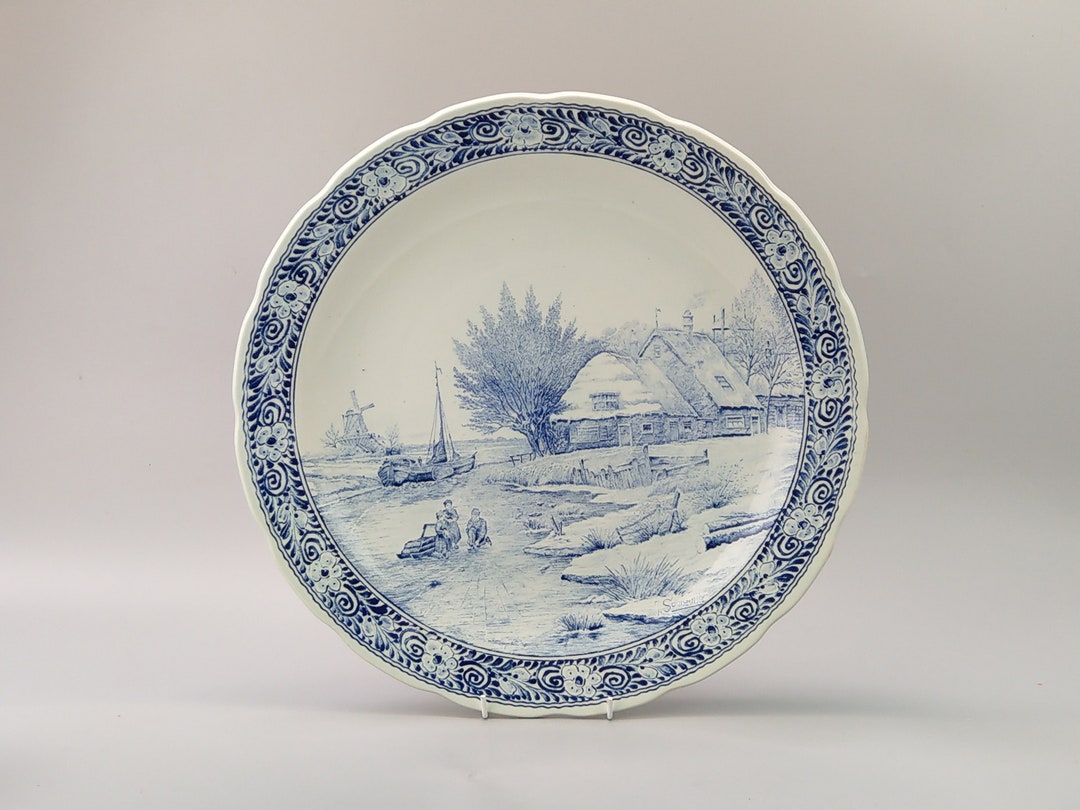 Large Delftware Platter With Dutch Rural Scenery Signed J Sonneville - Etsy