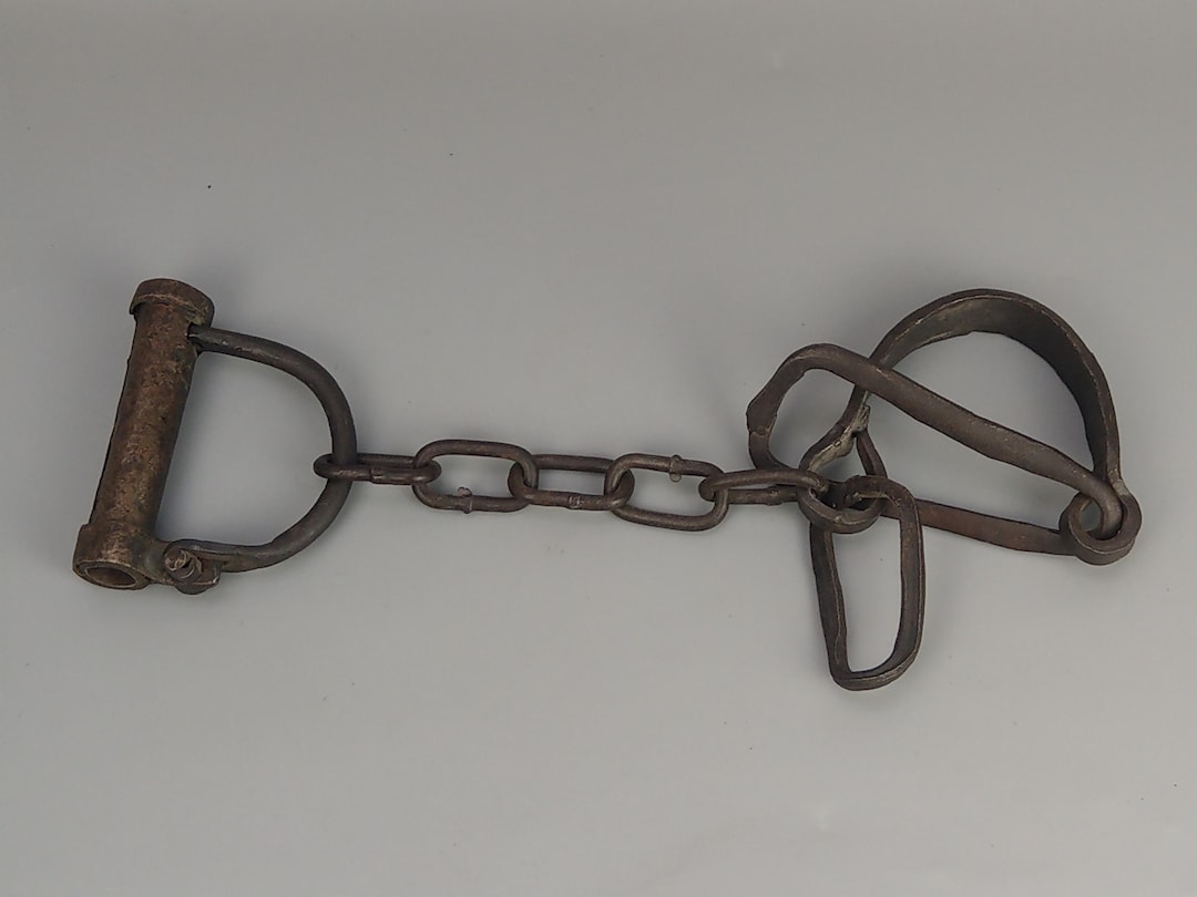 Antique Wrought Iron Semicircular Manacle With Short Chain and Key ...