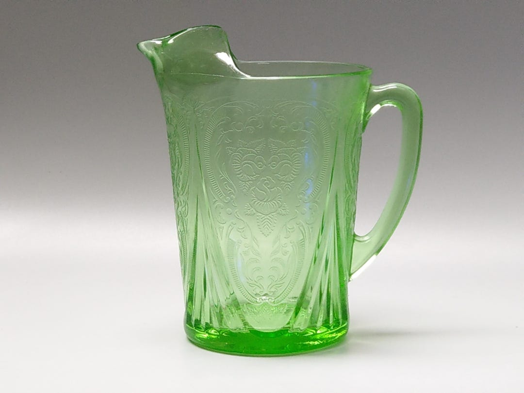 Antique Pitcher Green Uranium Glass Royal Lace Hazle Atlas - Etsy