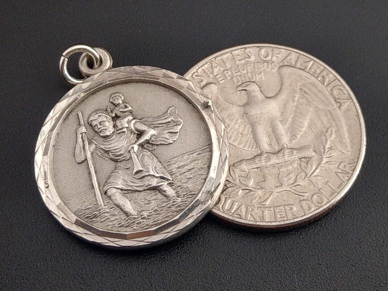 Round Silver Sterling St Christopher Pendant Patron of - Etsy UK