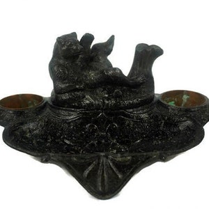 Vintage Brass Copper Inkwell With Bear Figurine, Antique Engraved Bear ...