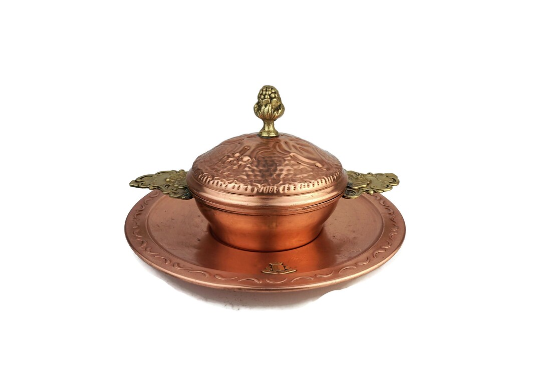 Antique Copper Serving Bowl With Tray, 19th Century Serving Bowl ...