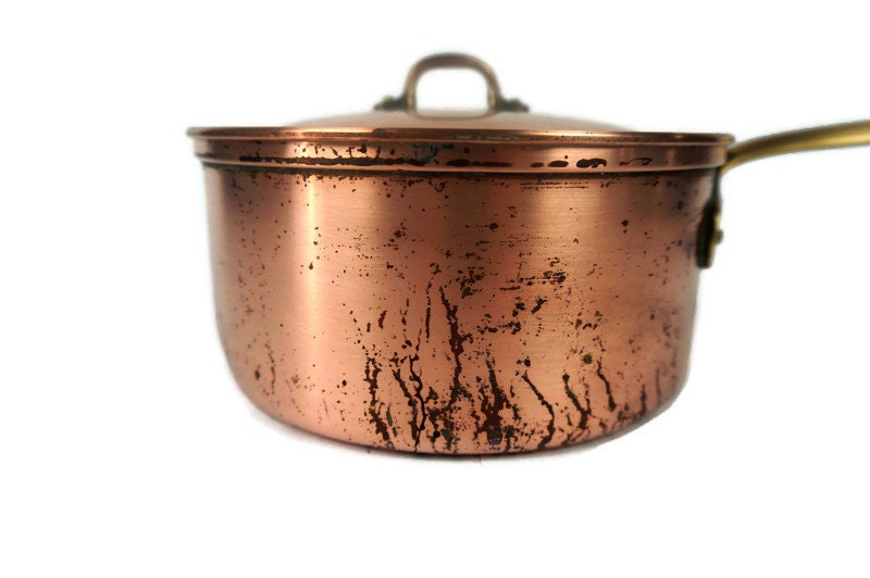 Vintage Copper Casserole Pot with Lid and Brass Handles Solid | Etsy