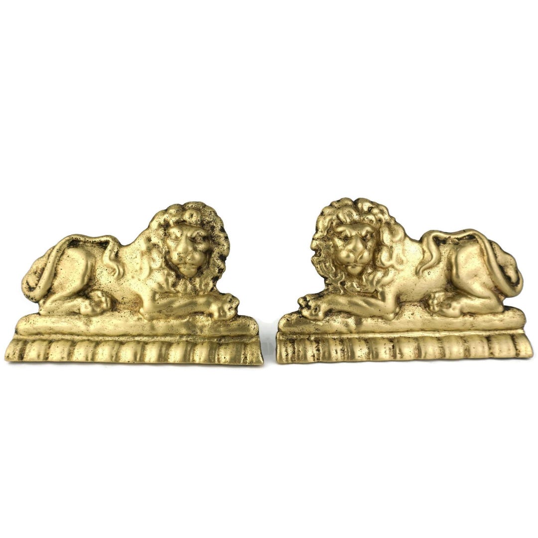 Antique Brass Lions Statues for Fireplace Decoration, 19th Century ...