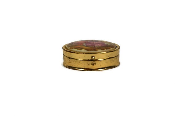 Vintage Brass Pill Box, Round Pill Box With Ceramic L… - Gem