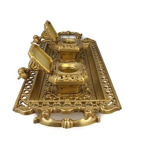 19th Century Brass Inkwell, Antique Brass Inkwell, Extra Large Inkwell ...