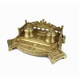 19th Century Brass Inkwell, Antique Brass Inkwell, Extra Large Inkwell ...