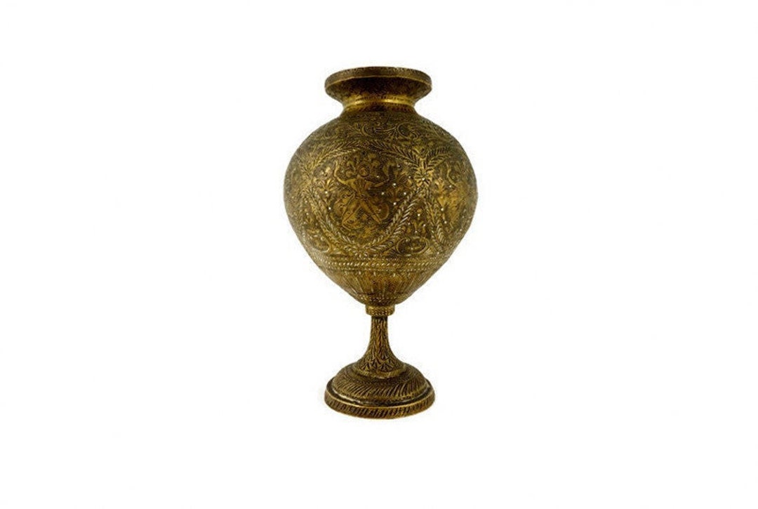 Vaso raro gravado à mão, vaso antigo de latão feito à mão - Etsy Portugal