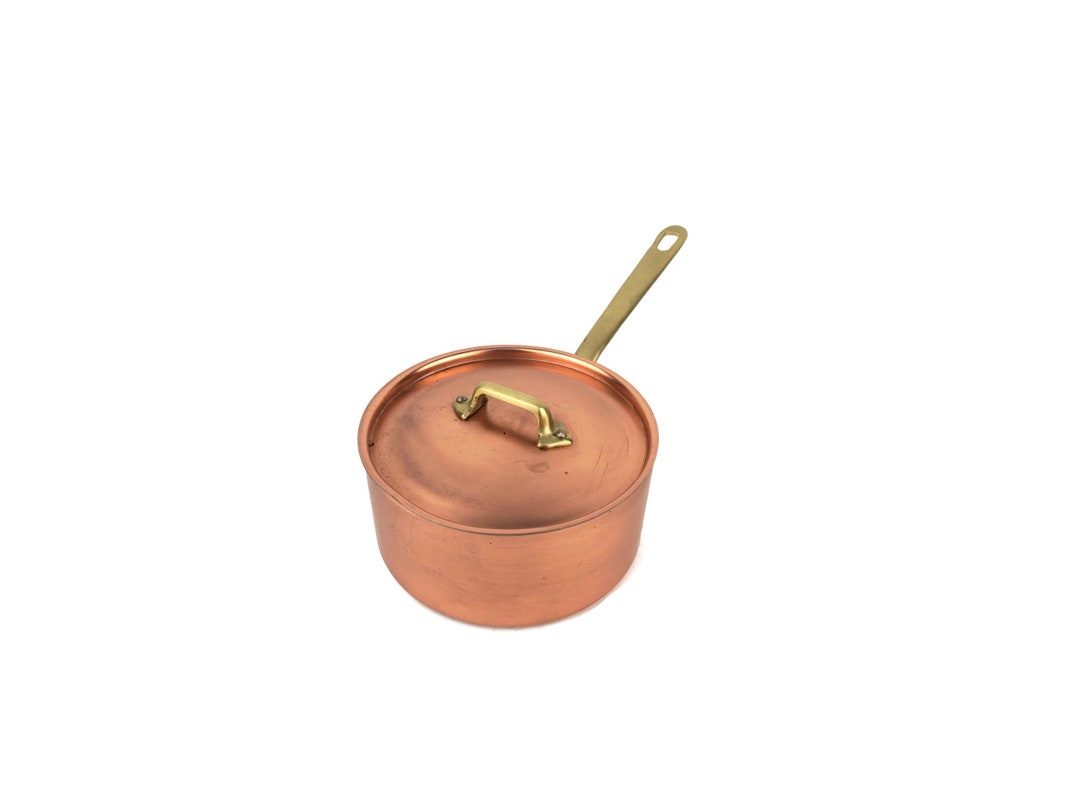 Vintage Copper Casserole Pot With Lid and Brass Handles, Solid Copper ...