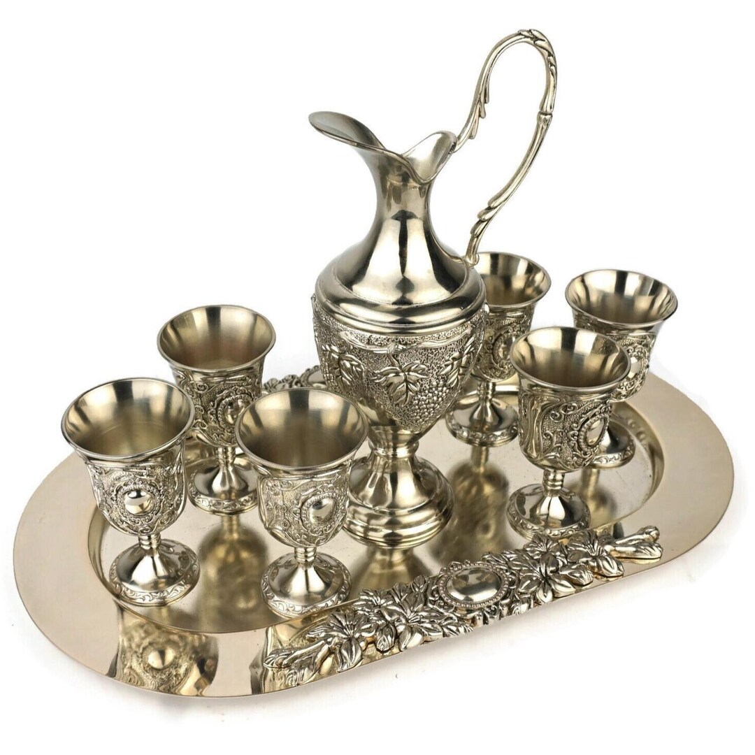 Antique Brandy Cup Set, Vintage Cups With Pitcher and Tray Set, Liqueur ...