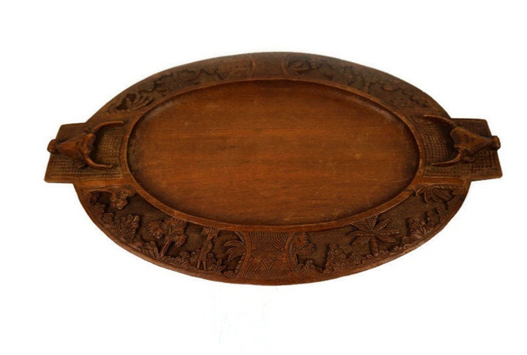 Antique Wooden Plateau, Large Wooden Platter, Wooden Serving Plateau ...