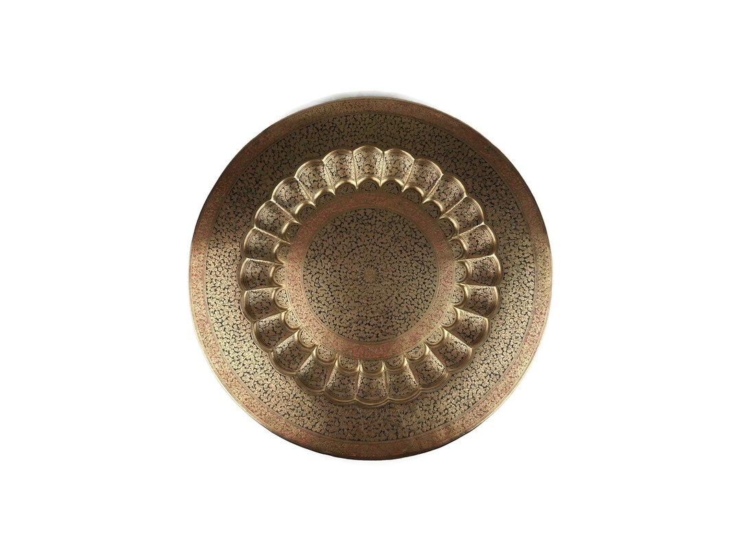 Antique Large Brass Tray, Indian Brass Tray, Hand Engraved Brass Tray ...
