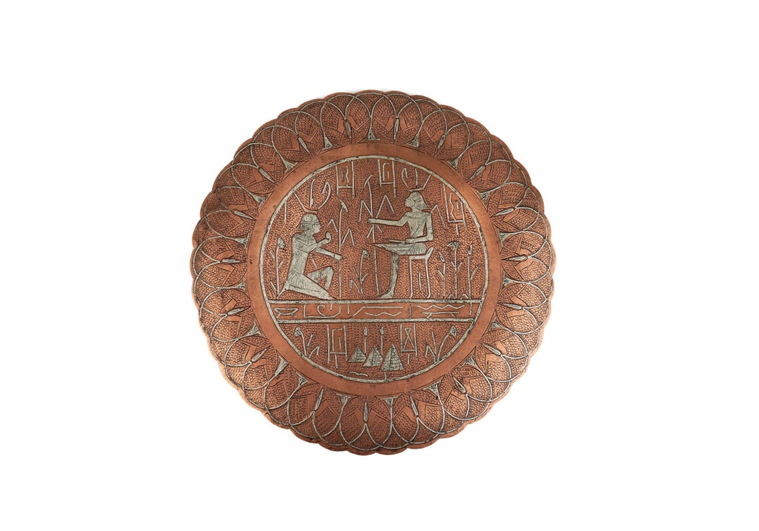 Antique Egyptian Tray, Copper and Silver Plated Tray, Hand Engraved ...