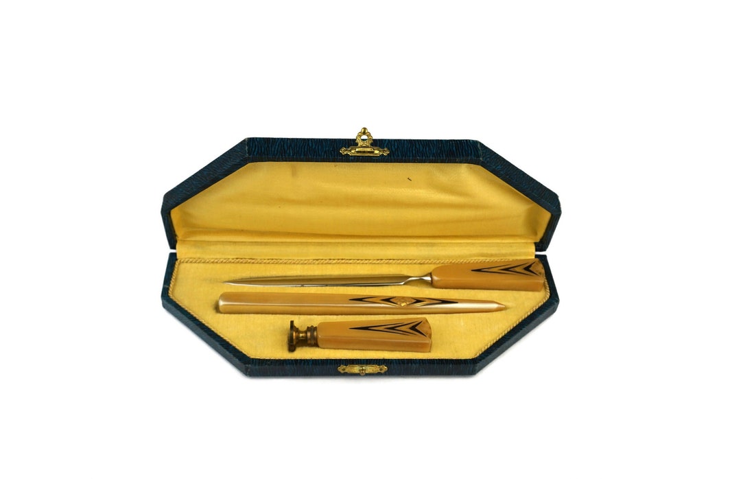 Vintage Letter Set, Pen Holder, Letter Opener, Letter Stamp, Letter ...