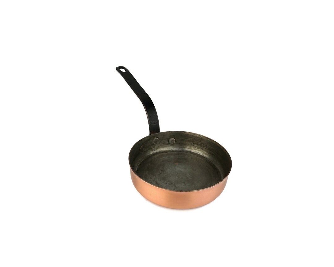 Vintage Copper Cooking Pan, Solid Copper Pan With Iron Handle, Copper ...