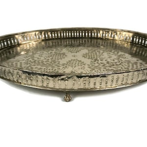 Vintage Silver Plated Engraved Tray With Handles and Legs, Large Silver ...