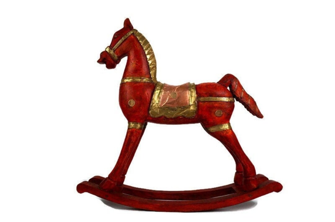 19th Century Large Rocking Horse, Wooden Rocking Horse With Brass and ...
