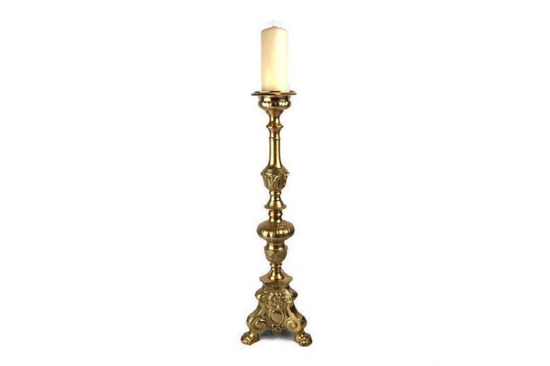 Antique Large Brass Candle Holder, 19th Century High Candlestick ...