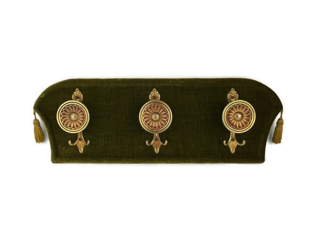 Vintage Green Velvet Coat Rack, Small Coat Rack With Brass Hook, Green ...