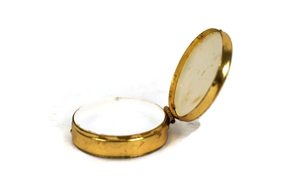 Vintage Brass Pill Box, Round Pill Box With Ceramic L… - Gem