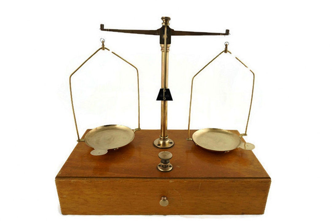 French Large Balance Scale and Original Wooden Box, Wooden Brass ...