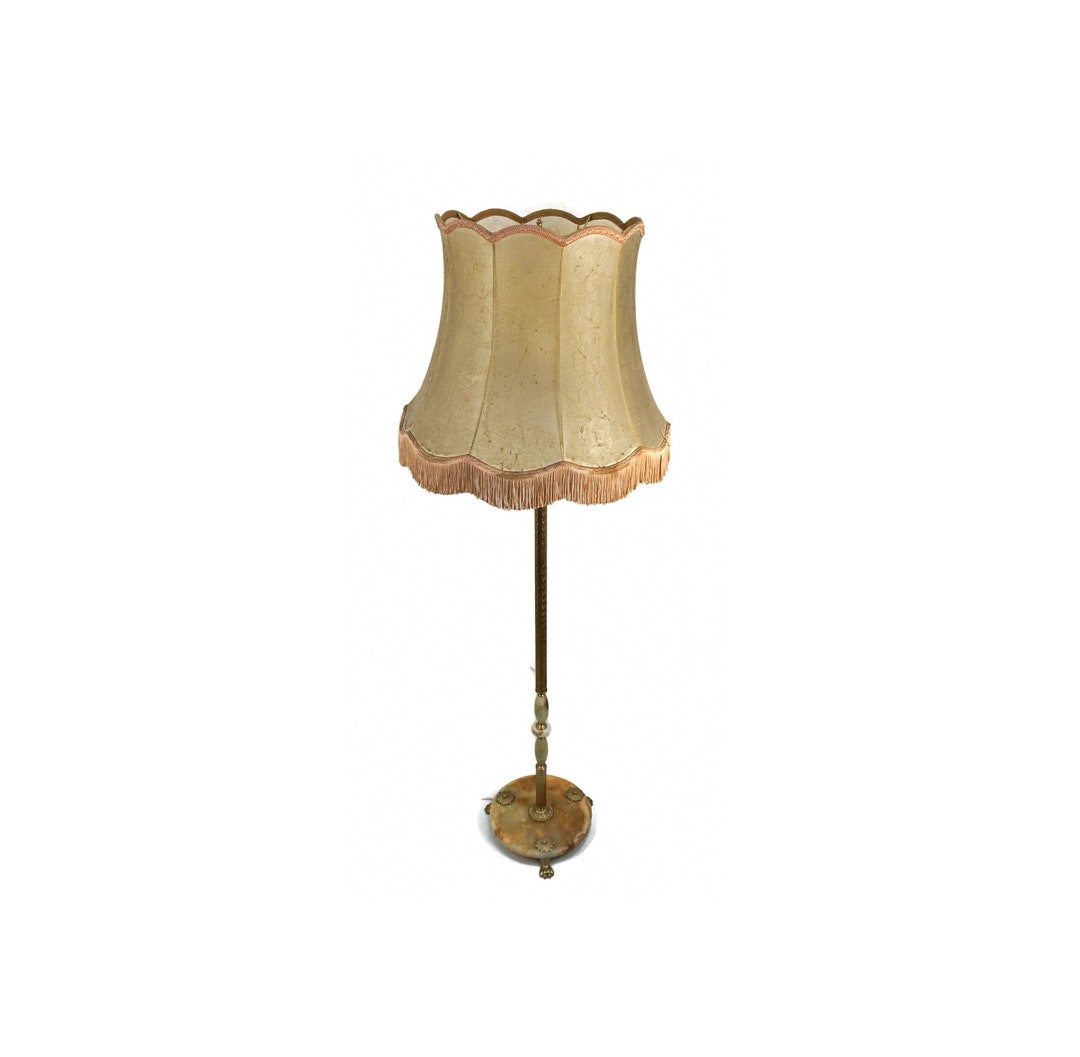 Antique Floor Lamp With Mable Base, Large Floor Lamp With Leather Shade ...
