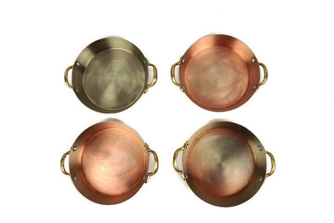 Copper Frying Pan Set With Brass Handles Copper Saucepan Set - Etsy