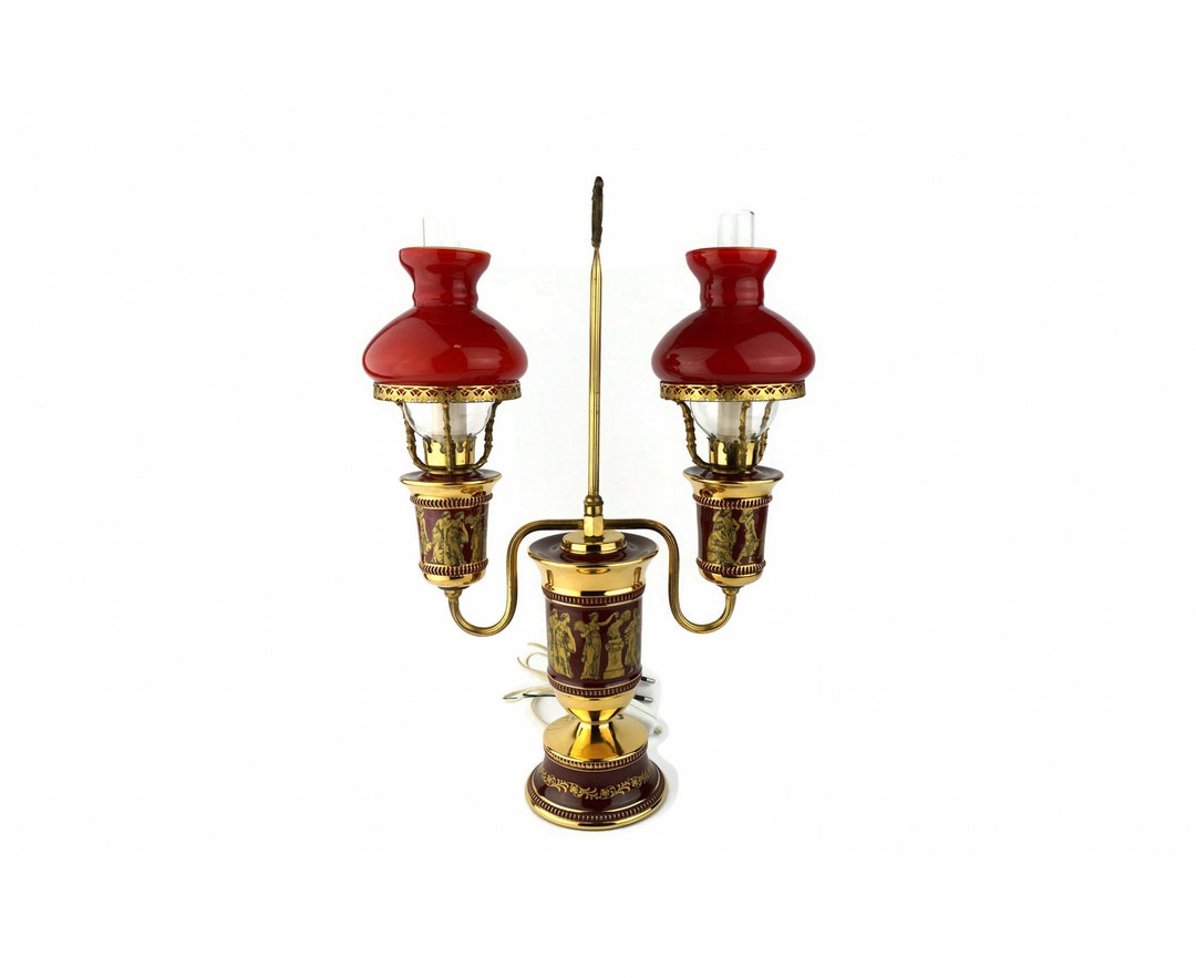 Antique Table Lamp, Vintage Red Table Lamp With Ceramic Base ...