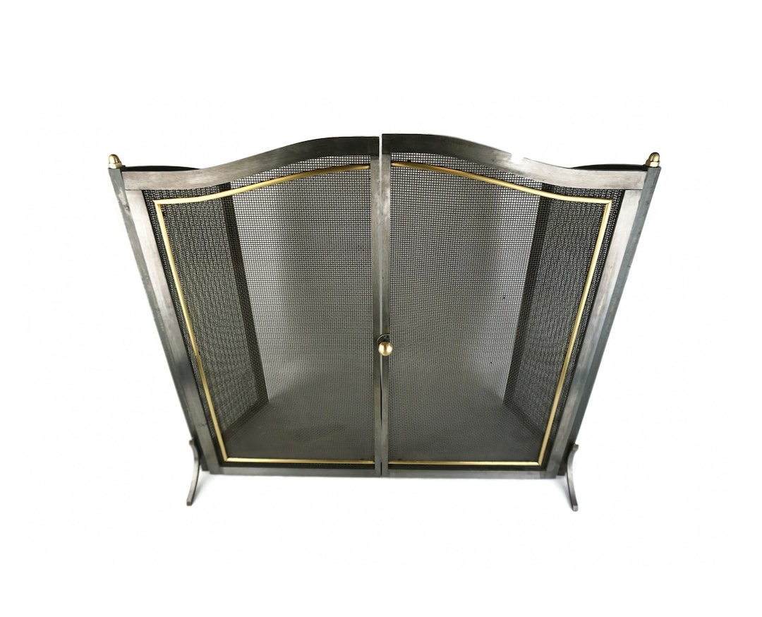 Antique Firescreen, Iron Fireplace Screen With Brass Decoration ...
