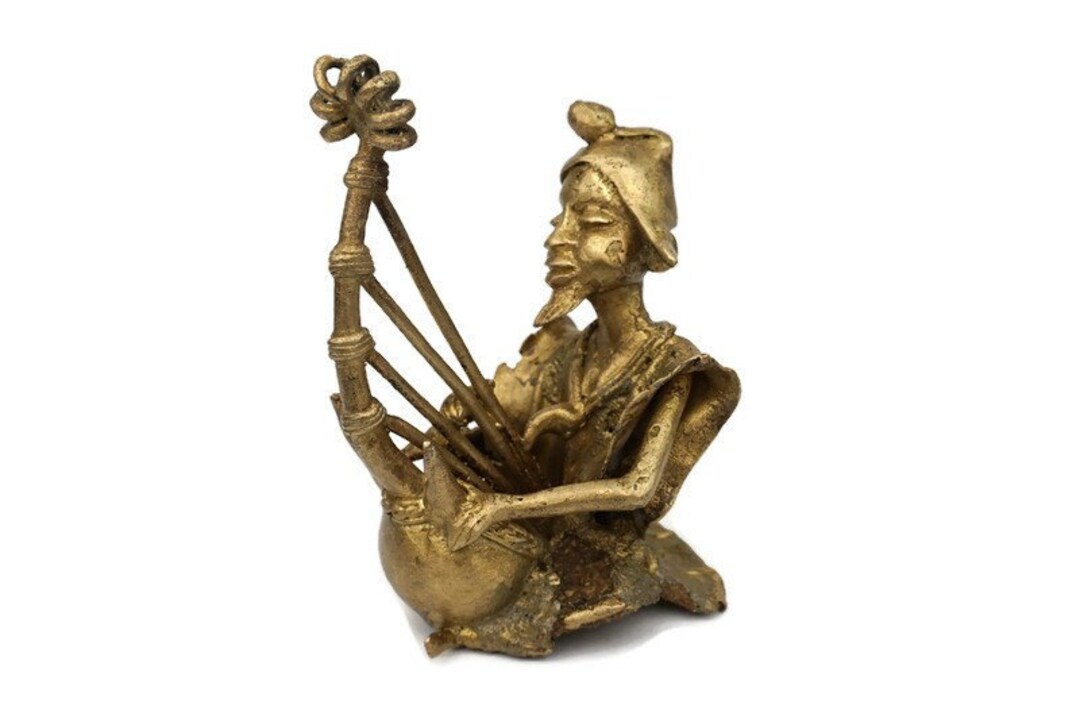 African Tribal Art Brass Musician Figurine, Primitive African Brass ...