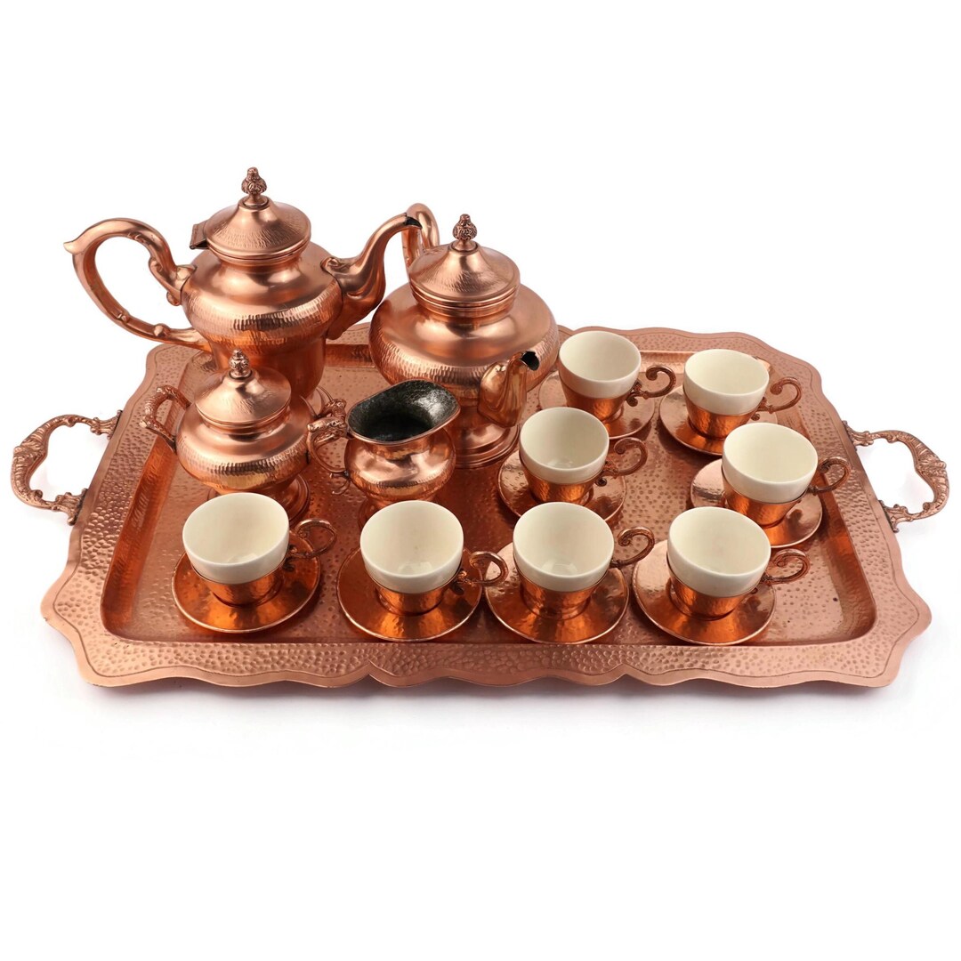 Copper Coffee Tea Set With Tray, Copper Teapot, Copper Sugar Bowl ...
