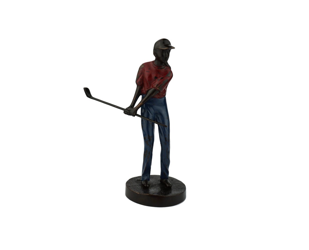 Vintage Bronze Golf Player Statue, Golfer Figurine, Handpainted Golfer ...