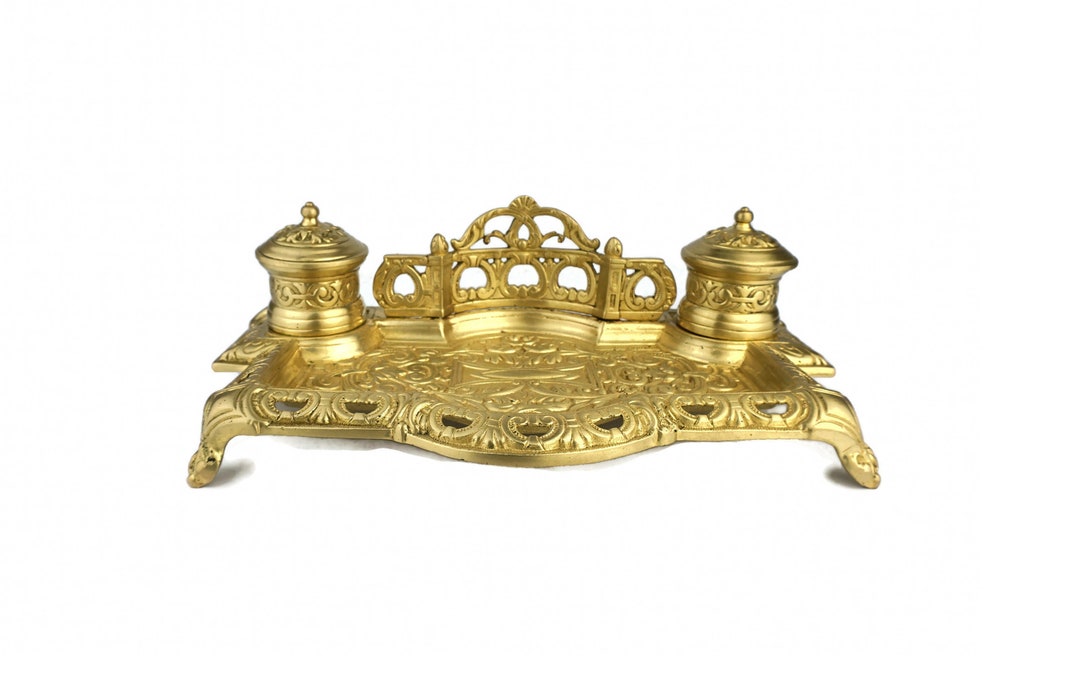 Antique Brass Inkwell Table Decor Office Decor 19th Century - Etsy