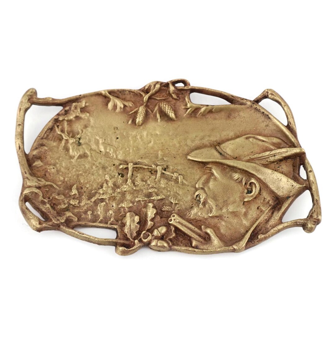 Antique Bronze Trinket Tray, Cast Bronze Deer Hunting Scene, Vintage ...