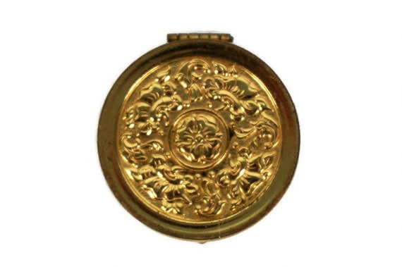 Vintage Brass Pill Box, Round Pill Box With Ceramic L… - Gem