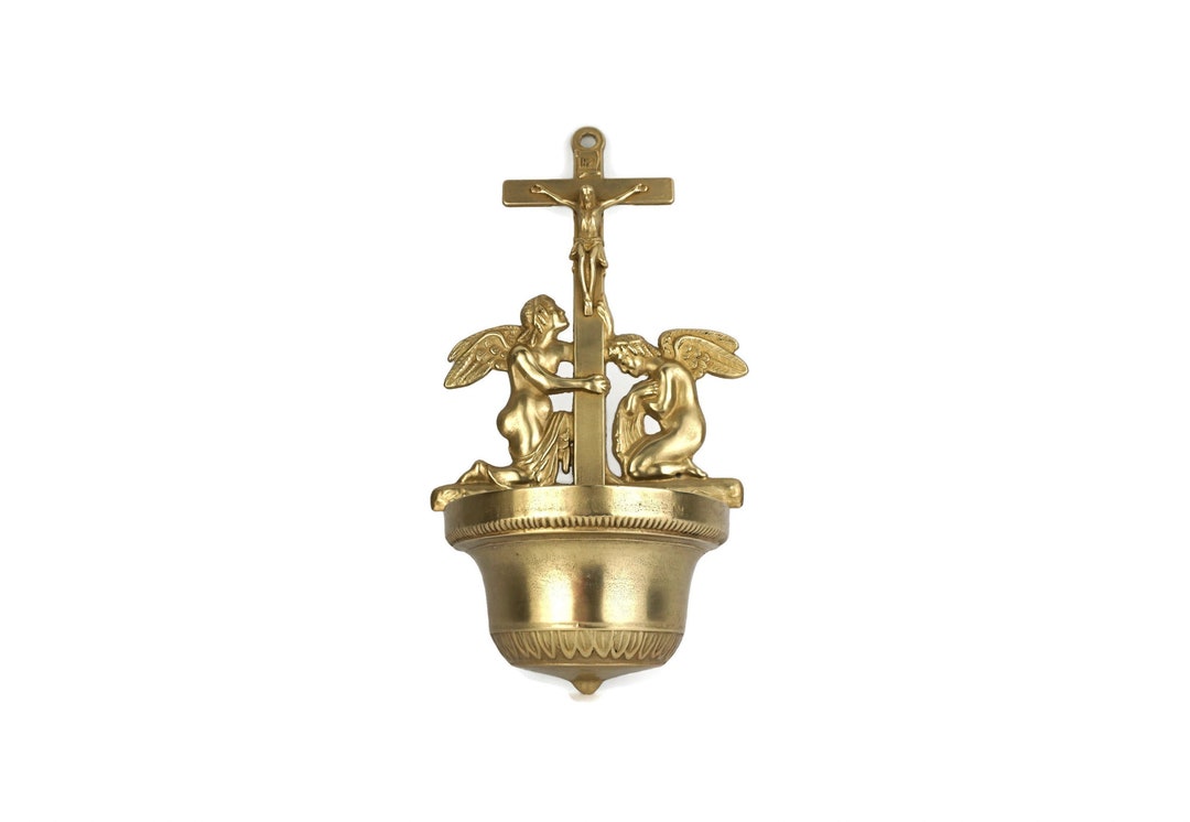 Antique Holy Water Font With Cross Crucifix, Jesus Cross Crucifix With ...