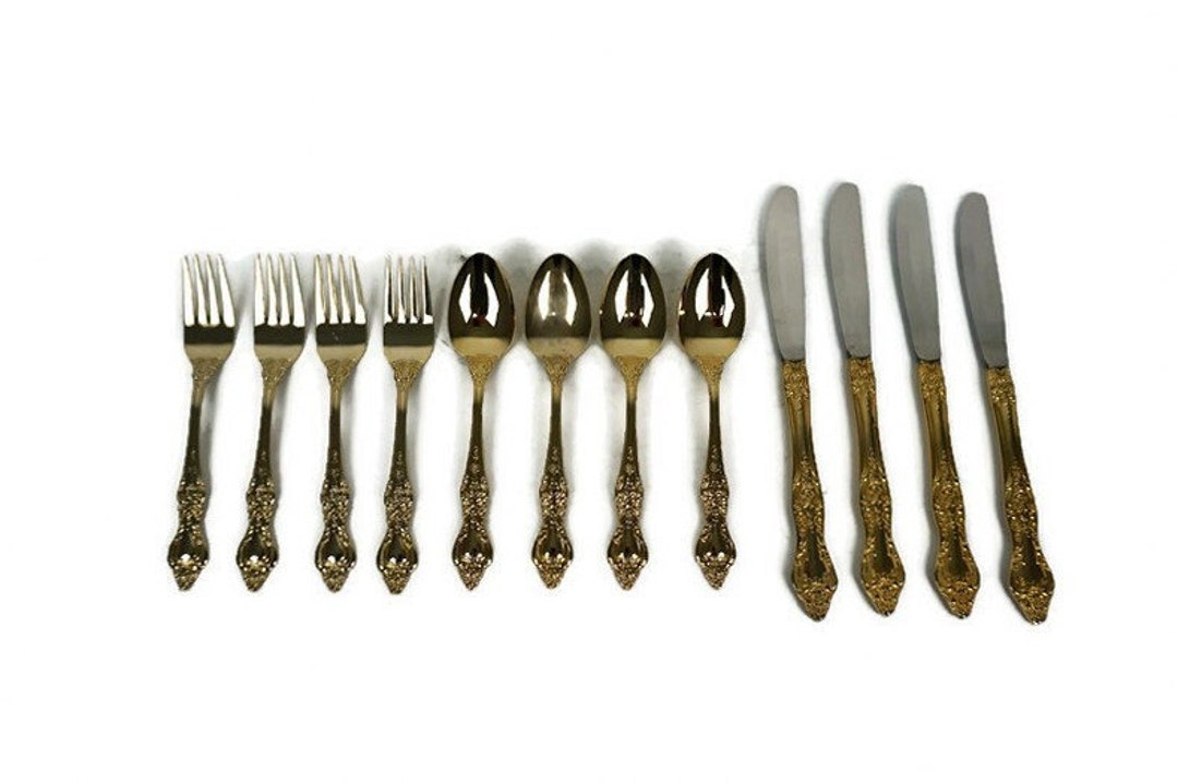 Vintage Dessert Dinnerware Utensil Set of 12, Bronze Nickel Utensil Set ...