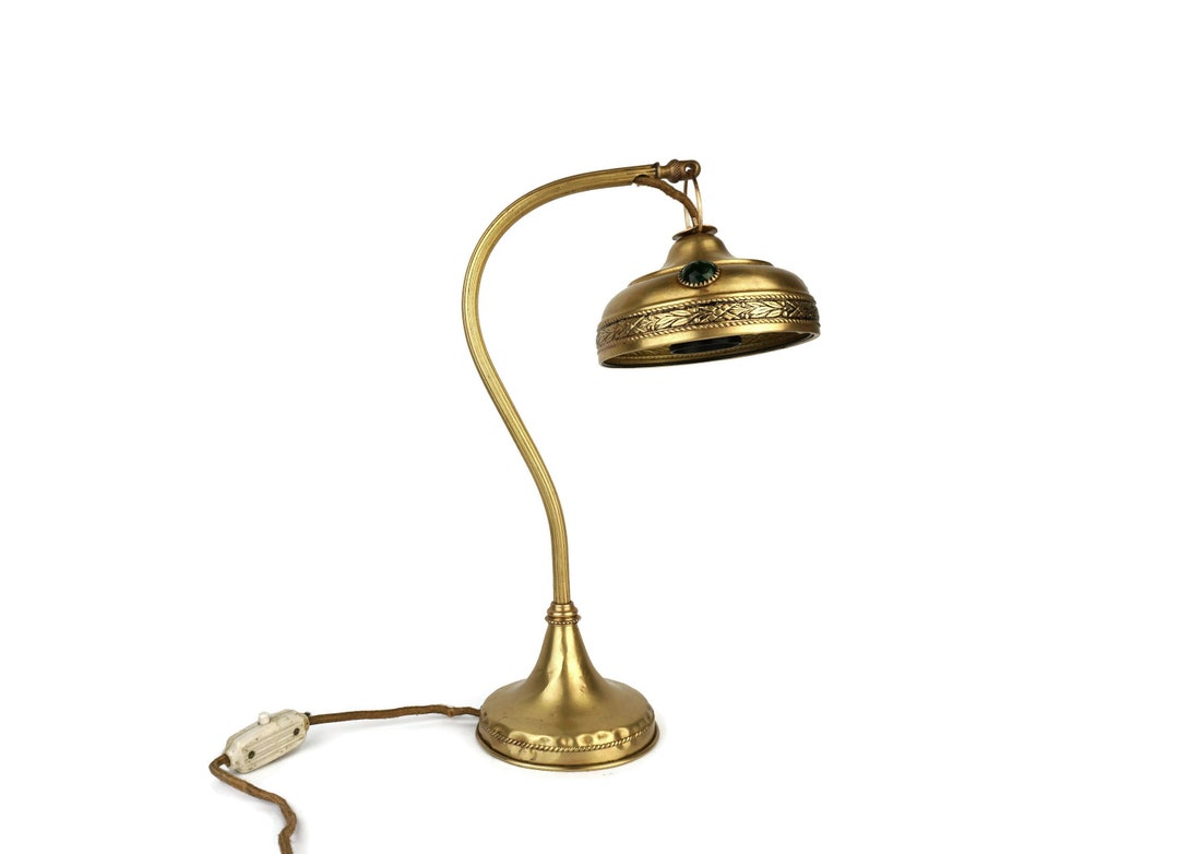 Antique Table Lamp, Brass Table Lamp, Table Lamp With Colored Glass ...