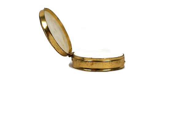 Vintage Brass Pill Box, Round Pill Box With Ceramic L… - Gem