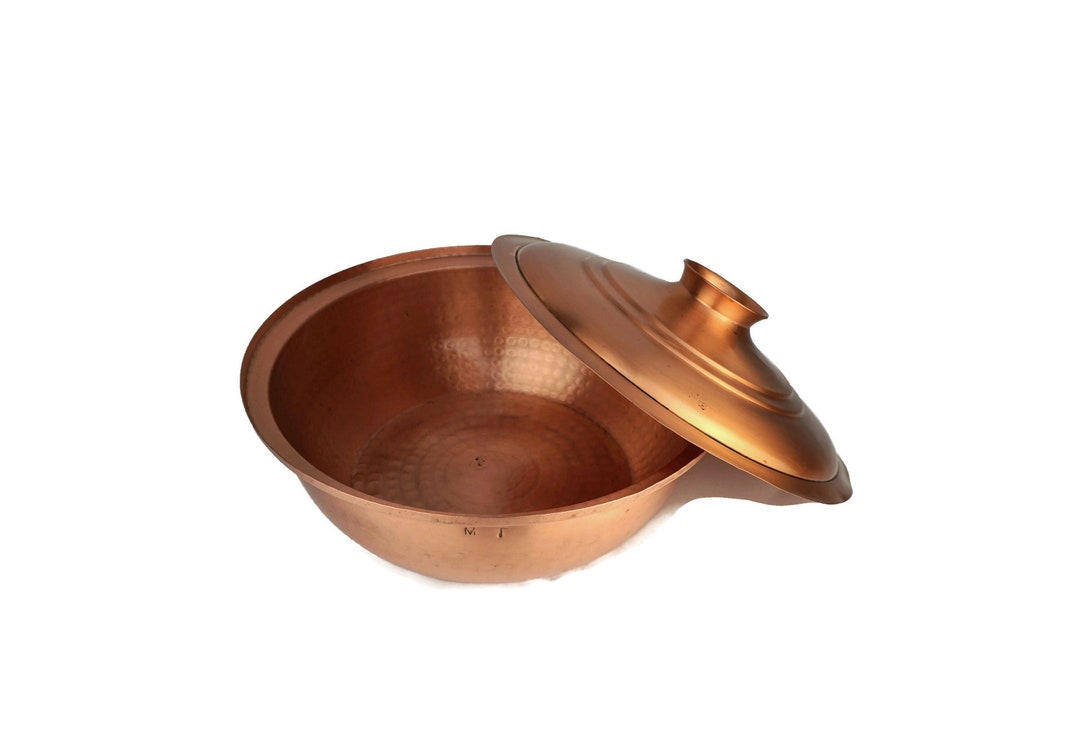 Vintage Copper Casserole Pot With Lid, Solid Copper Cooking Pot - Etsy