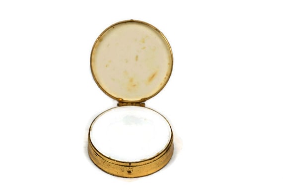 Vintage Brass Pill Box, Round Pill Box With Ceramic L… - Gem