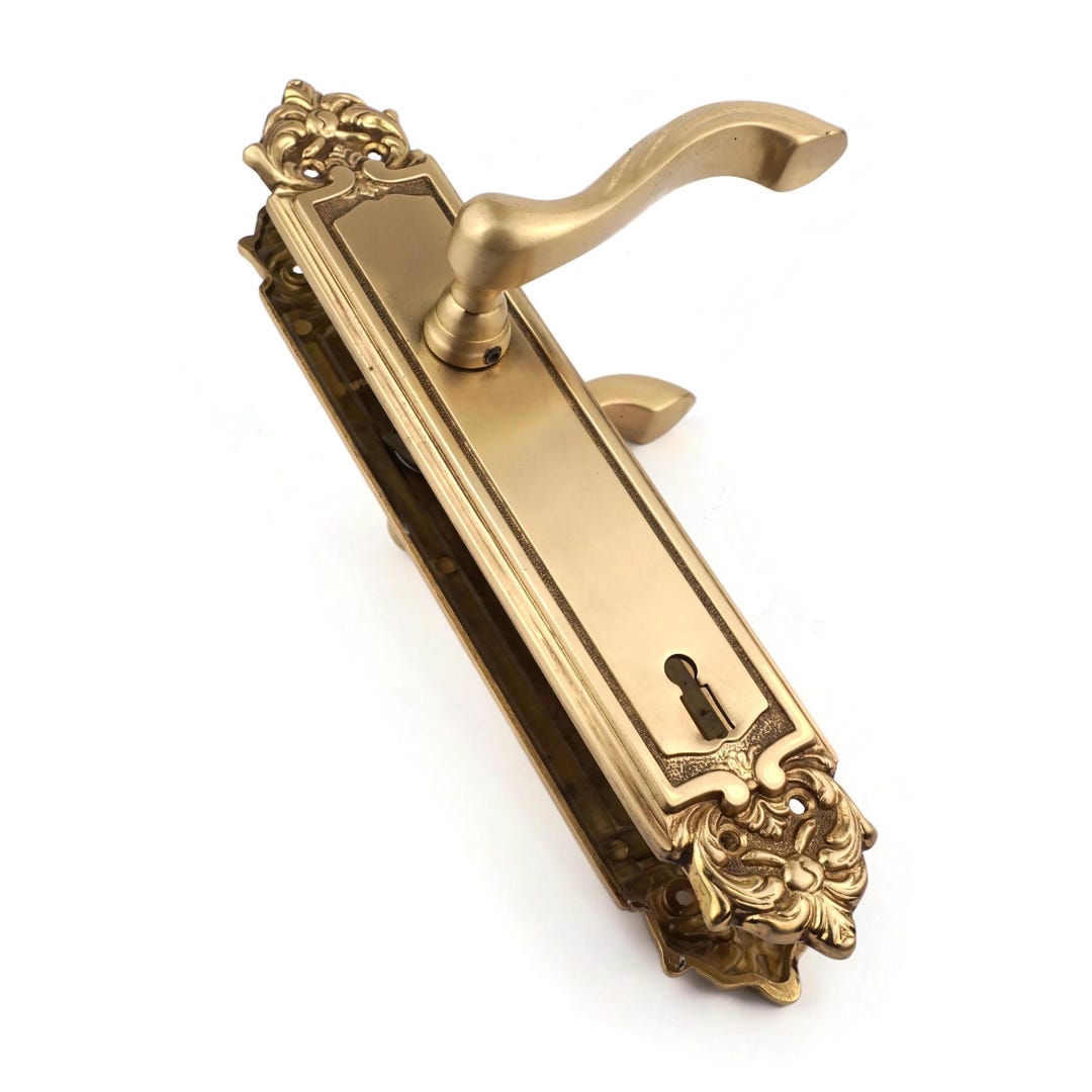 Vintage Italian Brass Door Handles, Pair Brass Door Lock Plates With ...