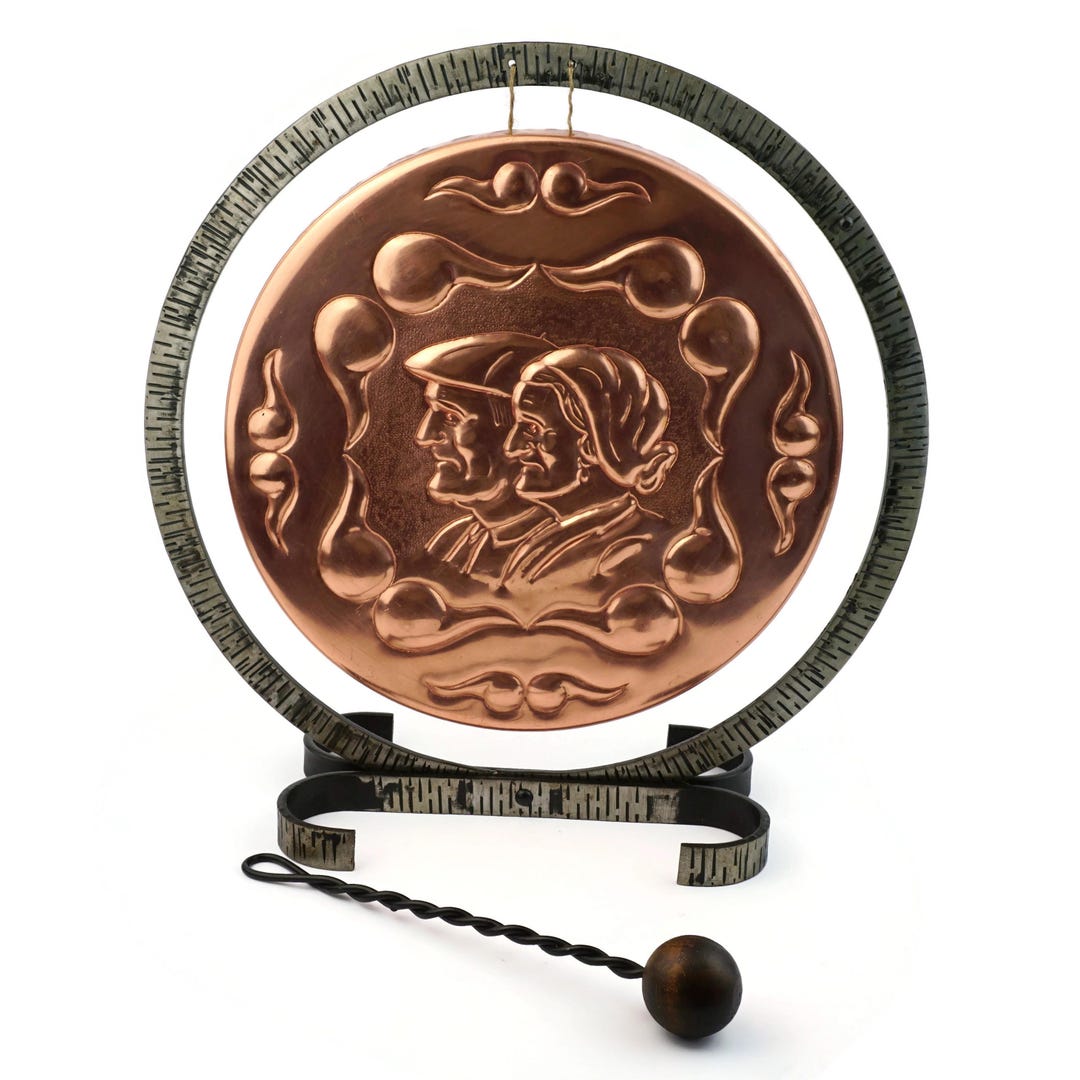 Vintage Copper Gong With Iron Stand and Hummer - Etsy