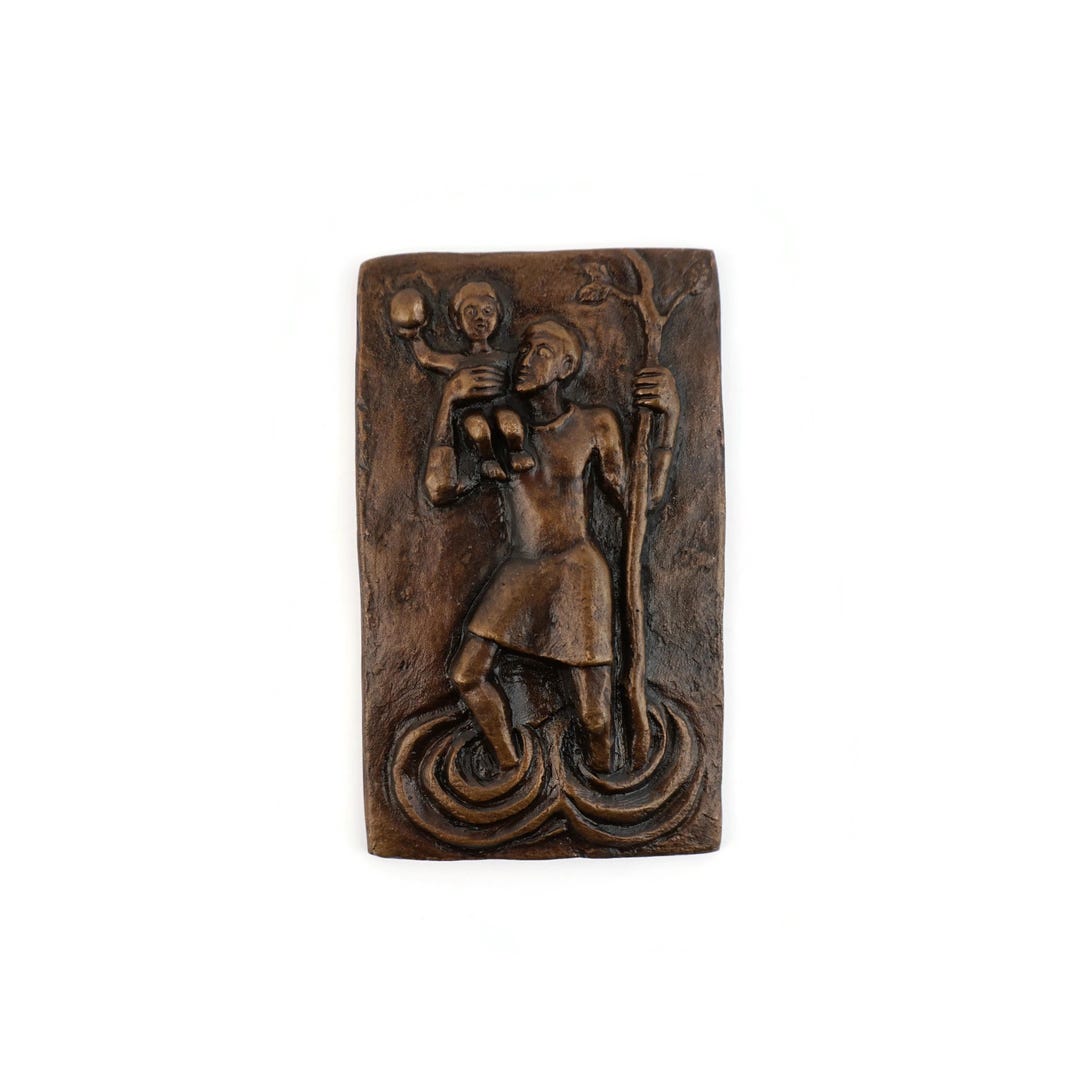 Saint Christopher Bronze Relief, Religious Home Decor, Wall Plaque ...