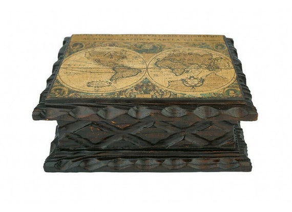 Antique Storage Box, Old Map Storage Box, Wooden Stor… - Gem