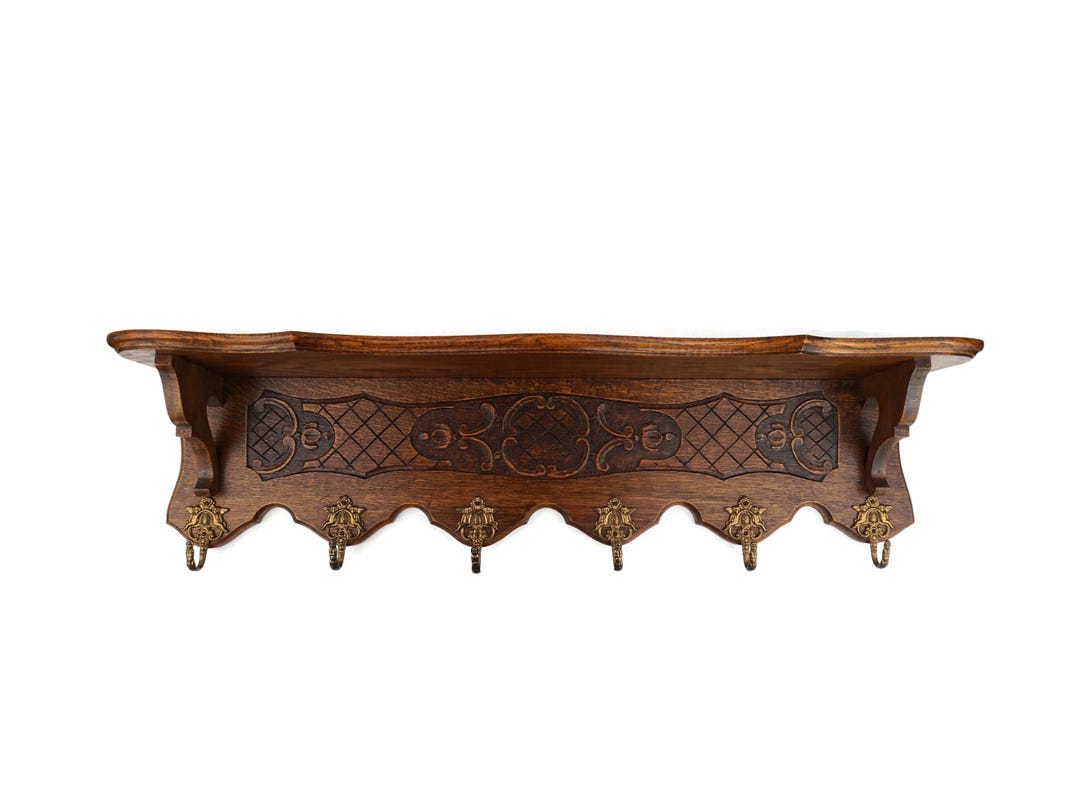 Large Wall Coat Rack, Vintage Coat Hanger, Carved Coat Rack, Wooden ...